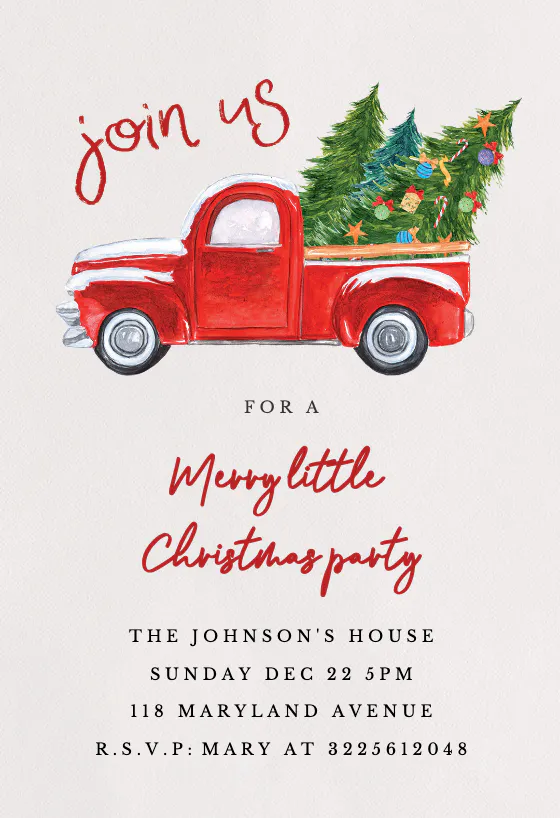 Red Truck - Christmas Invitation Template | Greetings Island