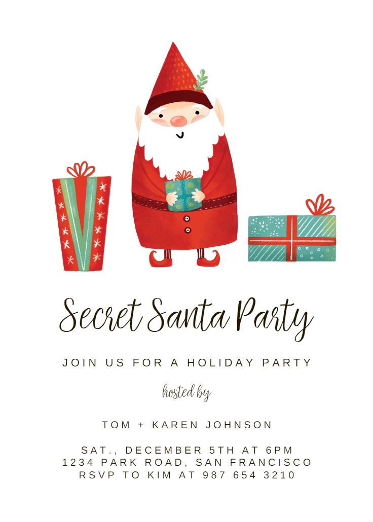 Secret Santa - Christmas Invitation Template (Free) | Greetings Island