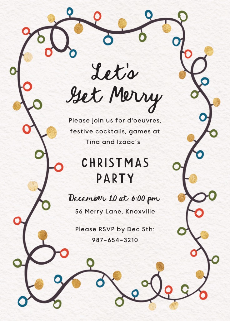 Whimsical String Lights - Invitación De Navidad (Gratis) | Greetings Island