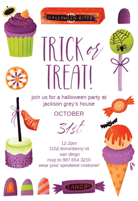 Cute Candy - Halloween Party Invitation Template (Free) | Greetings Island