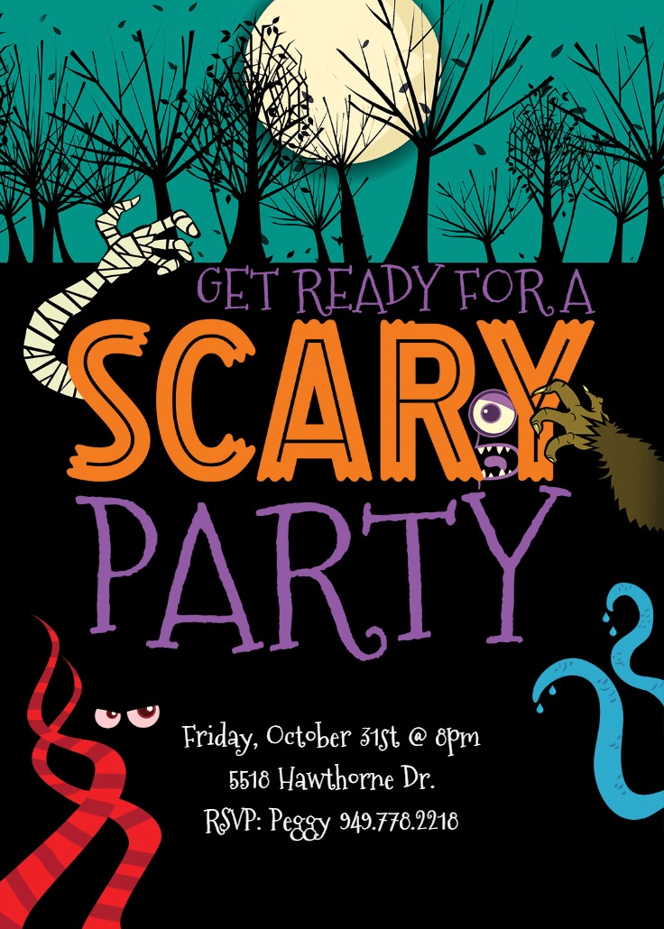 Scary Party - Halloween Party Invitation Template (Free) | Greetings Island