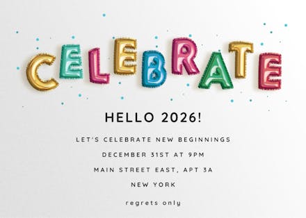 Festive Balloons - New Year Invitation Template (Free) | Greetings Island