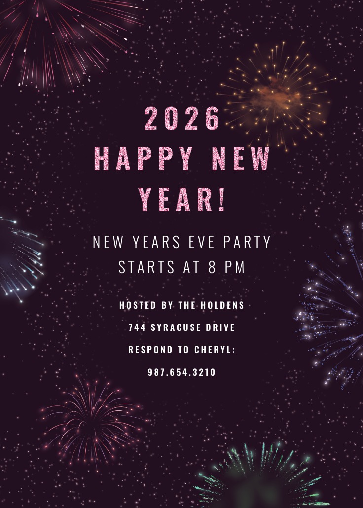 Fireworks blast - New Year Invitation Template (Free) | Greetings Island