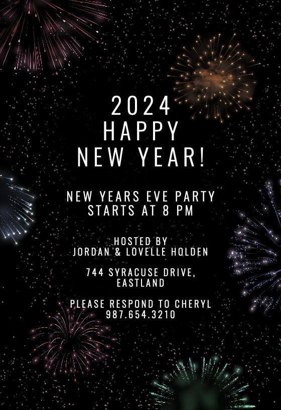 Fireworks Blast - New Year Invitation Template (Free) | Greetings Island
