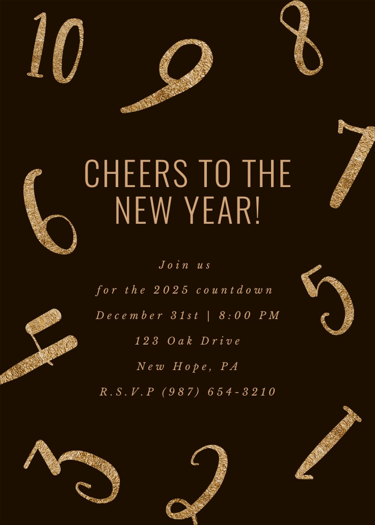 Golden Countdown - New Year Invitation Template (Free) | Greetings Island