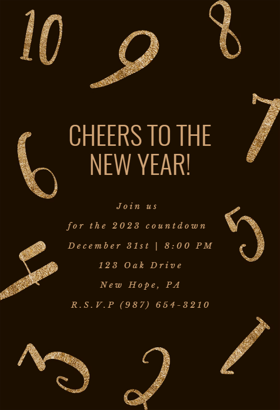 Golden Countdown - New Year Invitation Template (Free) | Greetings Island