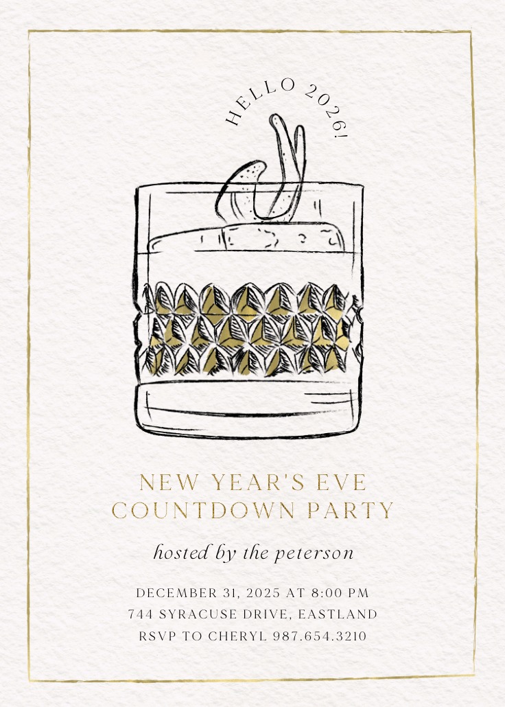 Sketched Glass - New Year Invitation Template (Free) | Greetings Island