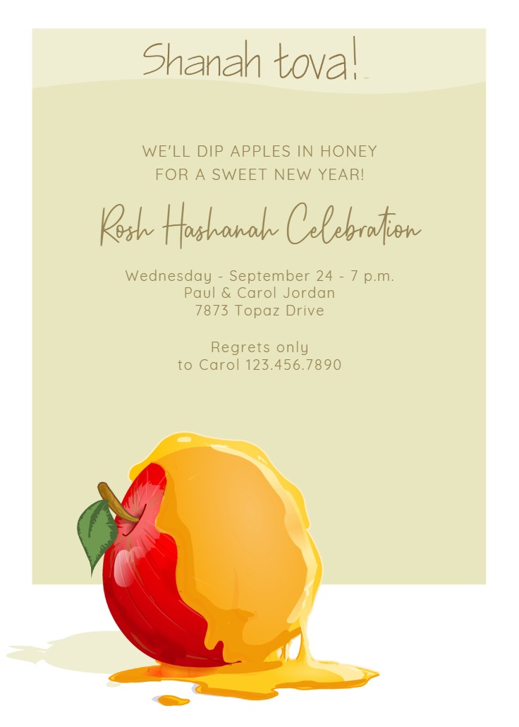 A Sweet Apple - Rosh Hashanah Invitation Template (Free) | Greetings Island