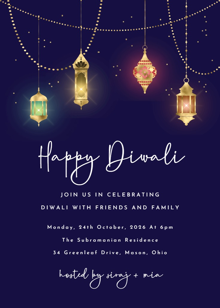 Diwali Lights - Diwali Invitation Card Template (Free) | Greetings Island