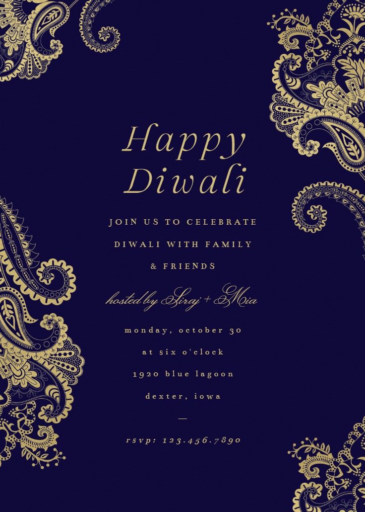 Elegant Diwali - Diwali Invitation Card Template | Greetings Island