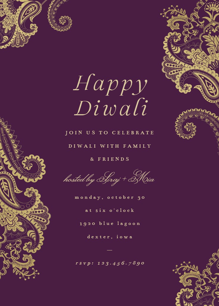 Elegant Diwali - Diwali Invitation Card Template | Greetings Island