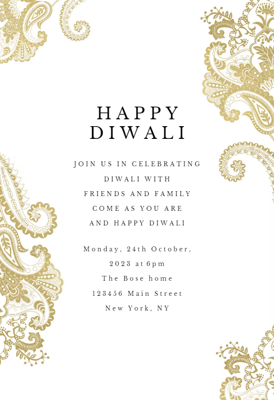 Elegant Diwali - Diwali Invitation Card Template | Greetings Island