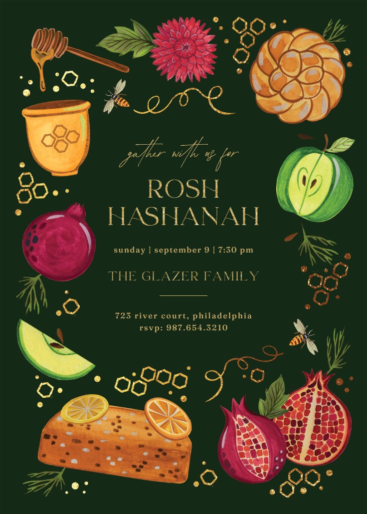 Apples and Flowers - Rosh Hashanah Invitation Template | Greetings Island