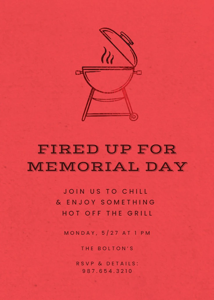 Fired Up Fun - Memorial Day Invitation Template (Free) | Greetings Island
