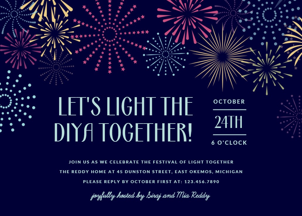 Diwali Fireworks - Diwali Invitation Card Template (Free) | Greetings ...