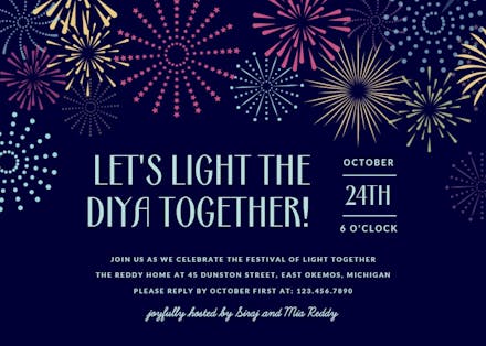 Diwali Fireworks - Diwali Invitation Card Template (Free) | Greetings ...