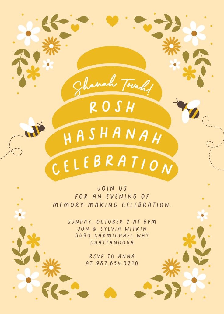 Honey Bees - Rosh Hashanah Invitation Template | Greetings Island