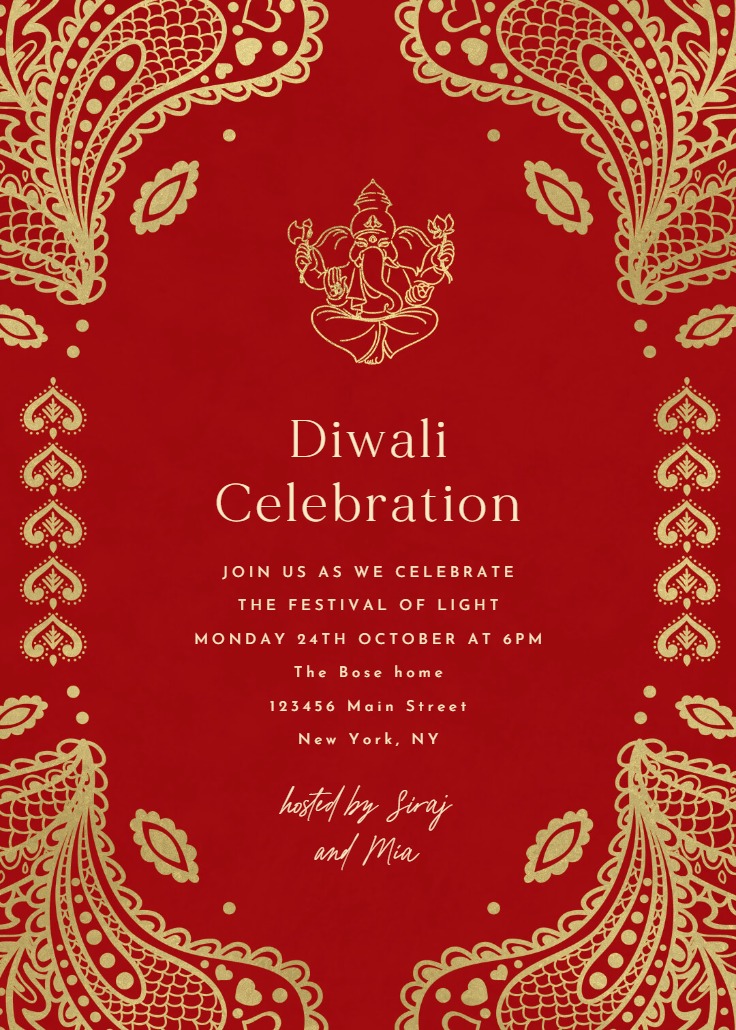 Indian floral paisley - Diwali Invitation Card Template | Greetings Island