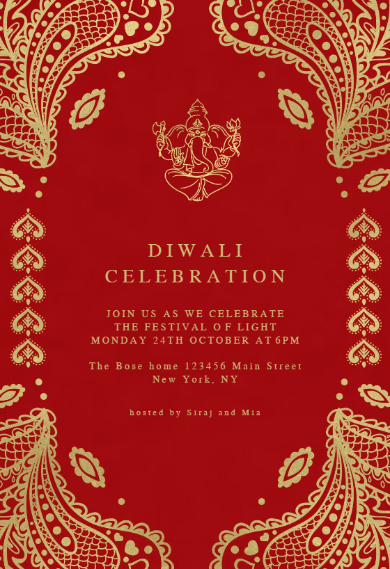 Elegant Diwali - Diwali Invitation Card Template | Greetings Island