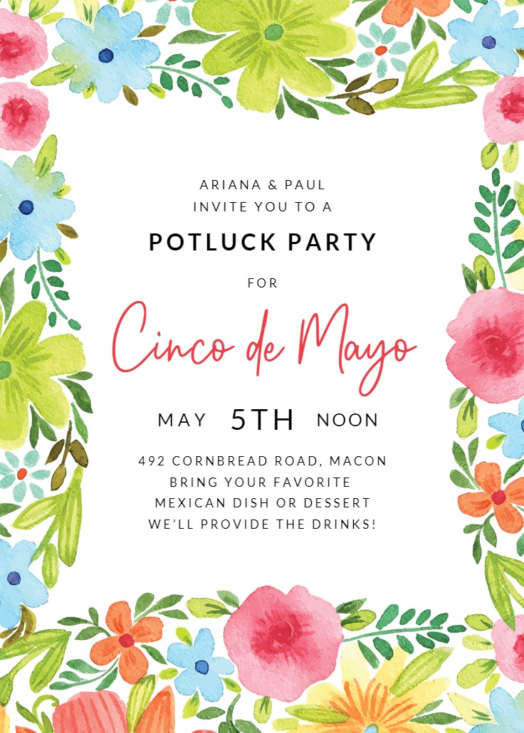 Spring Blossoms - Cinco de mayo Invitation Template | Greetings Island