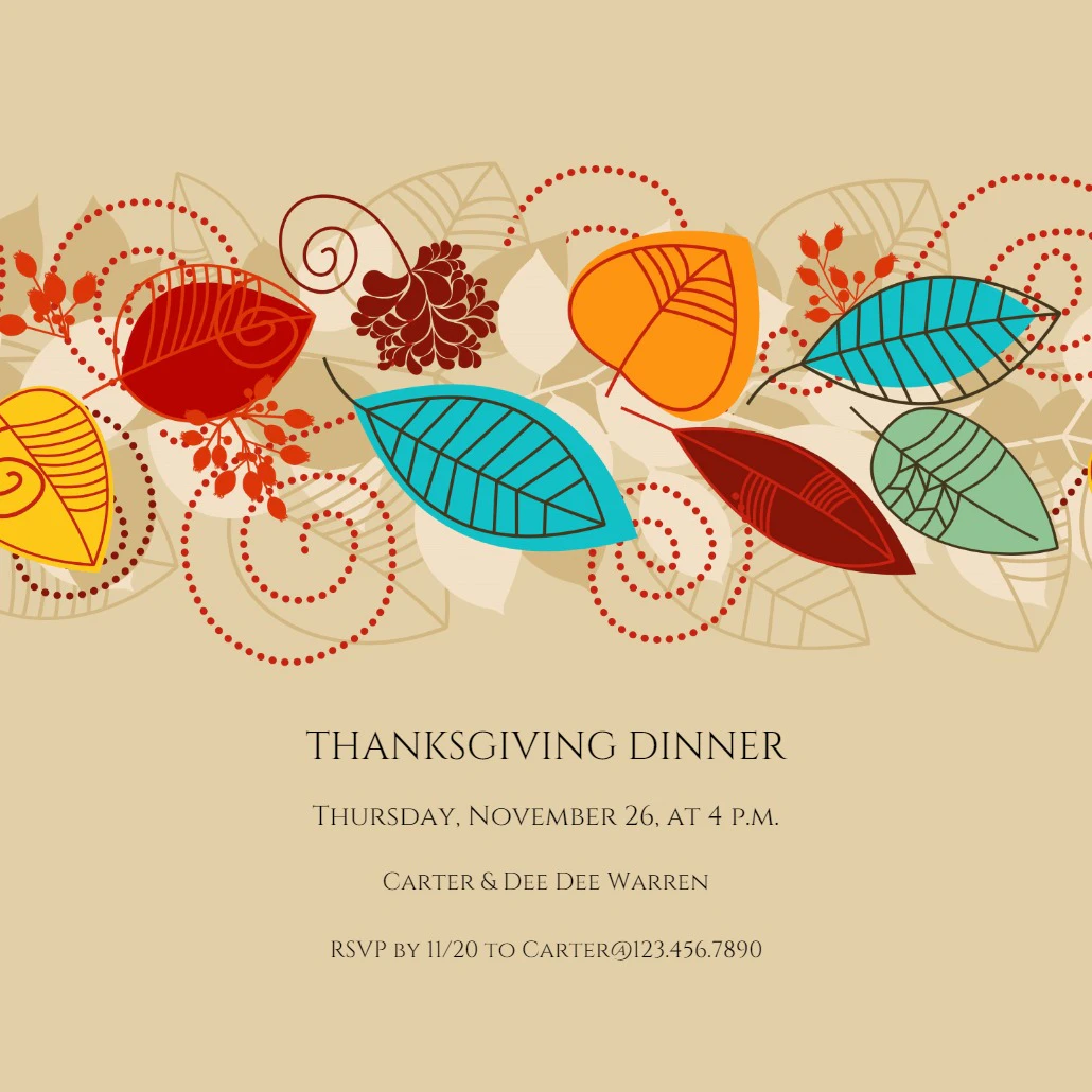 Autumn Swirl - Thanksgiving Invitation Template (Free) | Greetings Island