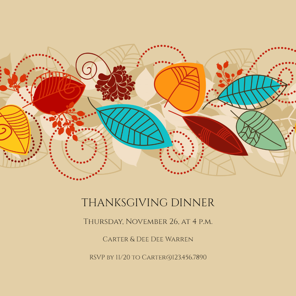 Lovely Leaves Borders - Thanksgiving Invitation Template (Free ...