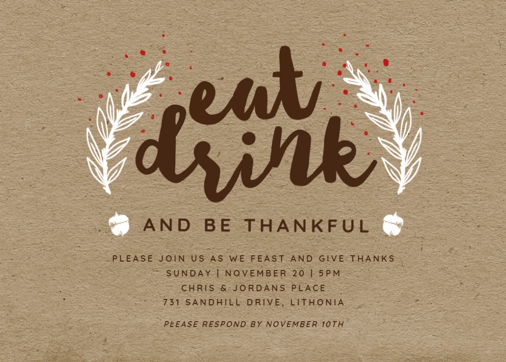 Be Thankful - Thanksgiving Invitation Template (Free) | Greetings Island