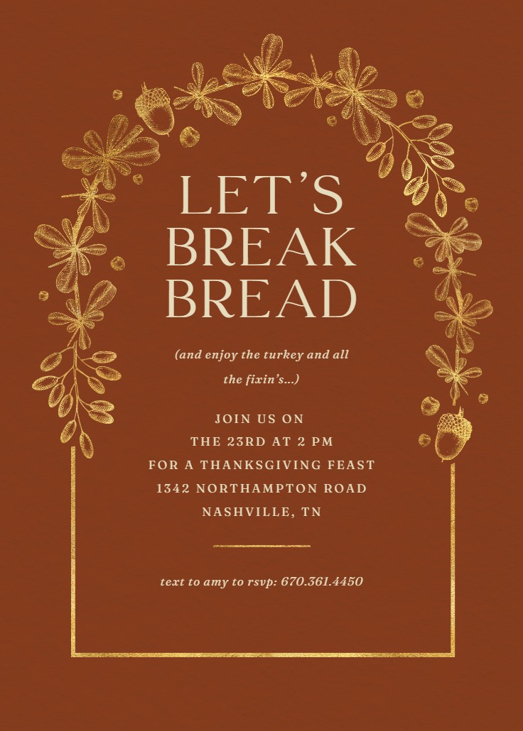 Break Bread - Thanksgiving Invitation Template | Greetings Island