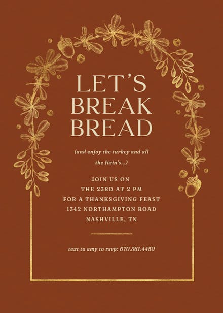 Break Bread - Thanksgiving Invitation Template (Free) | Greetings Island
