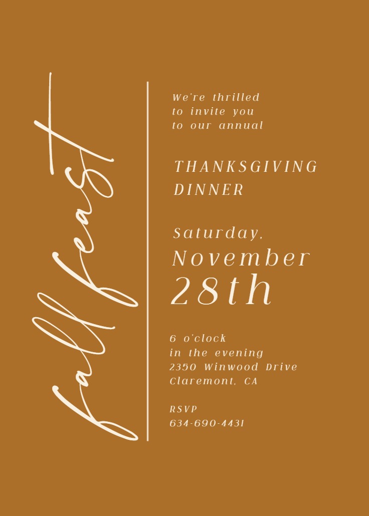 Charming Union - Thanksgiving Invitation Template (Free) | Greetings Island