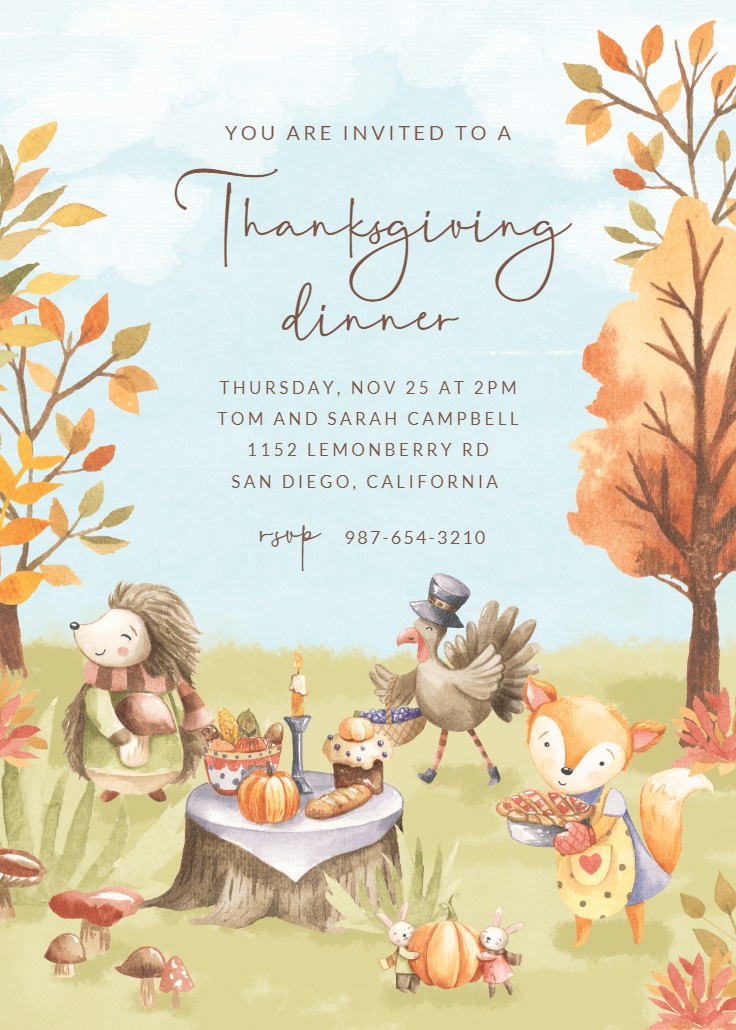 Forest in Autumn - Thanksgiving Invitation Template | Greetings Island