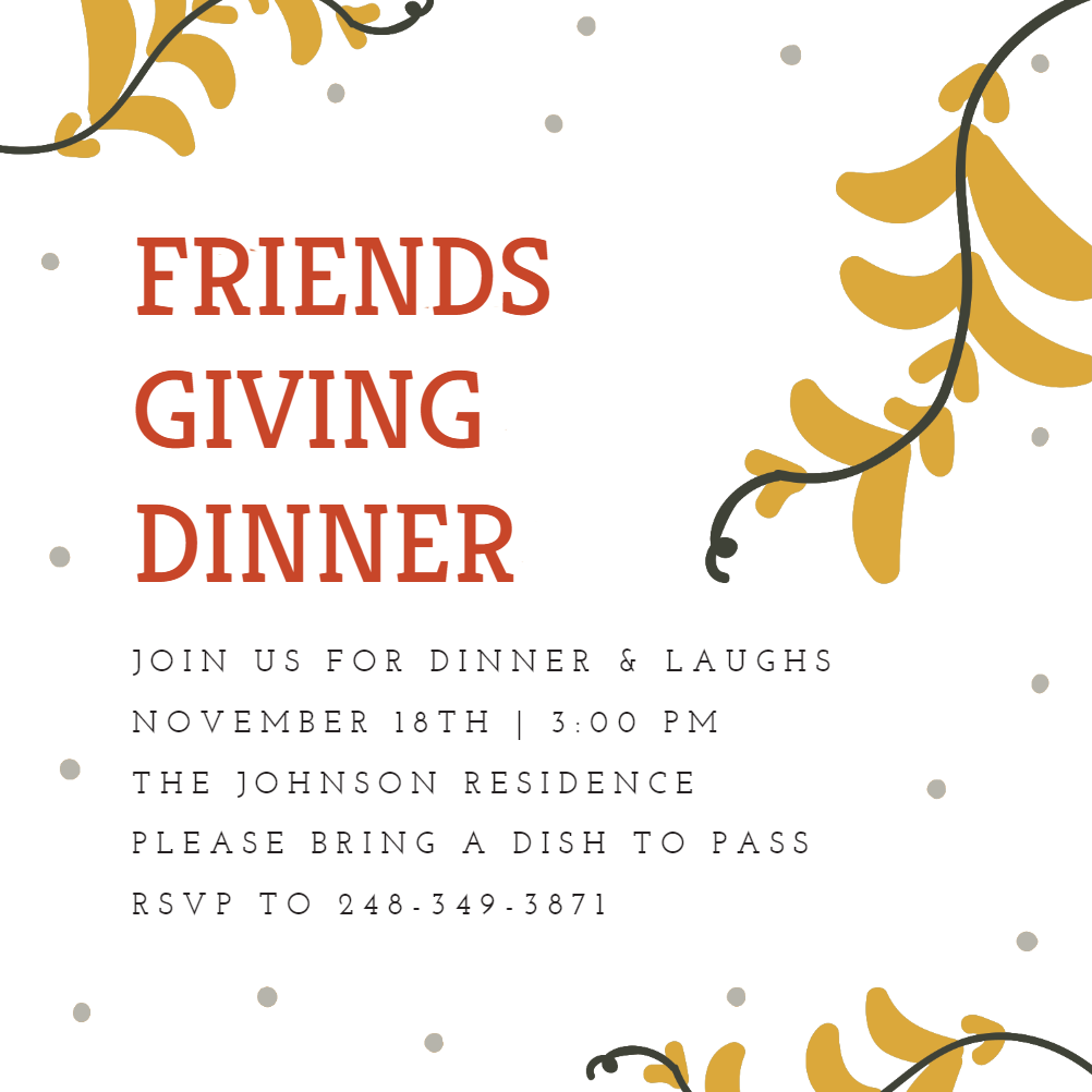 Friends Giving - Thanksgiving Invitation Template (Free) | Greetings Island
