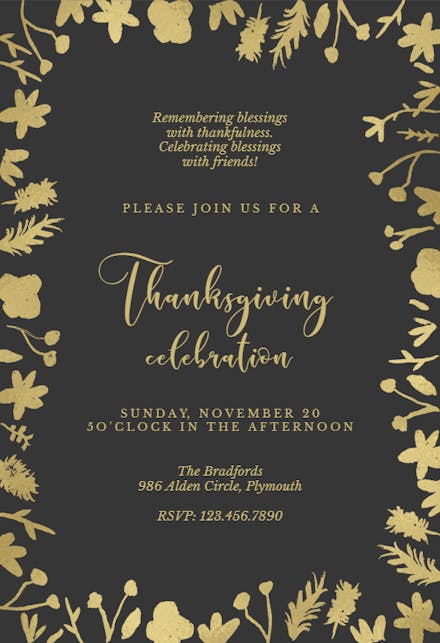 Gather Gratitude - Thanksgiving Invitation Template (Free) | Greetings ...