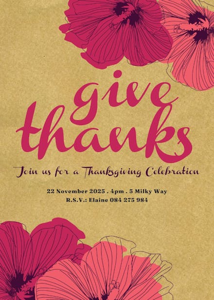 Give Thanks - Thanksgiving Invitation Template (Free) | Greetings Island