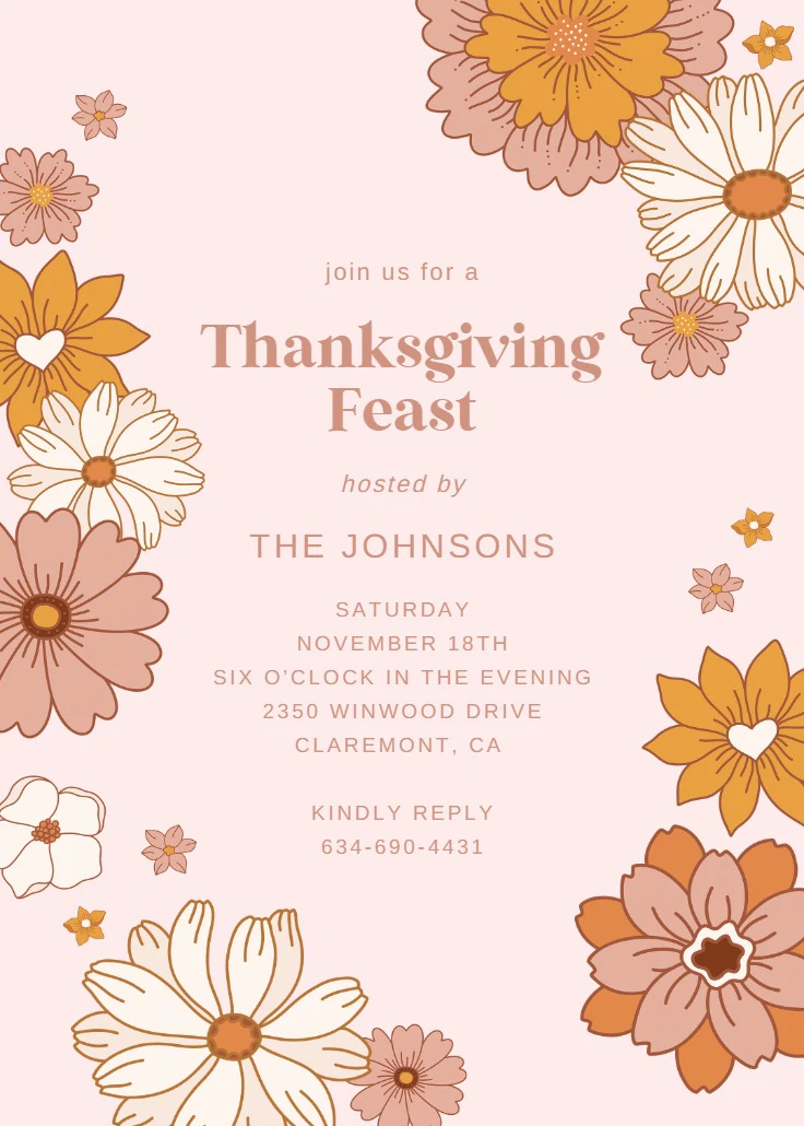 Orange Blooms - Thanksgiving Invitation Template | Greetings Island
