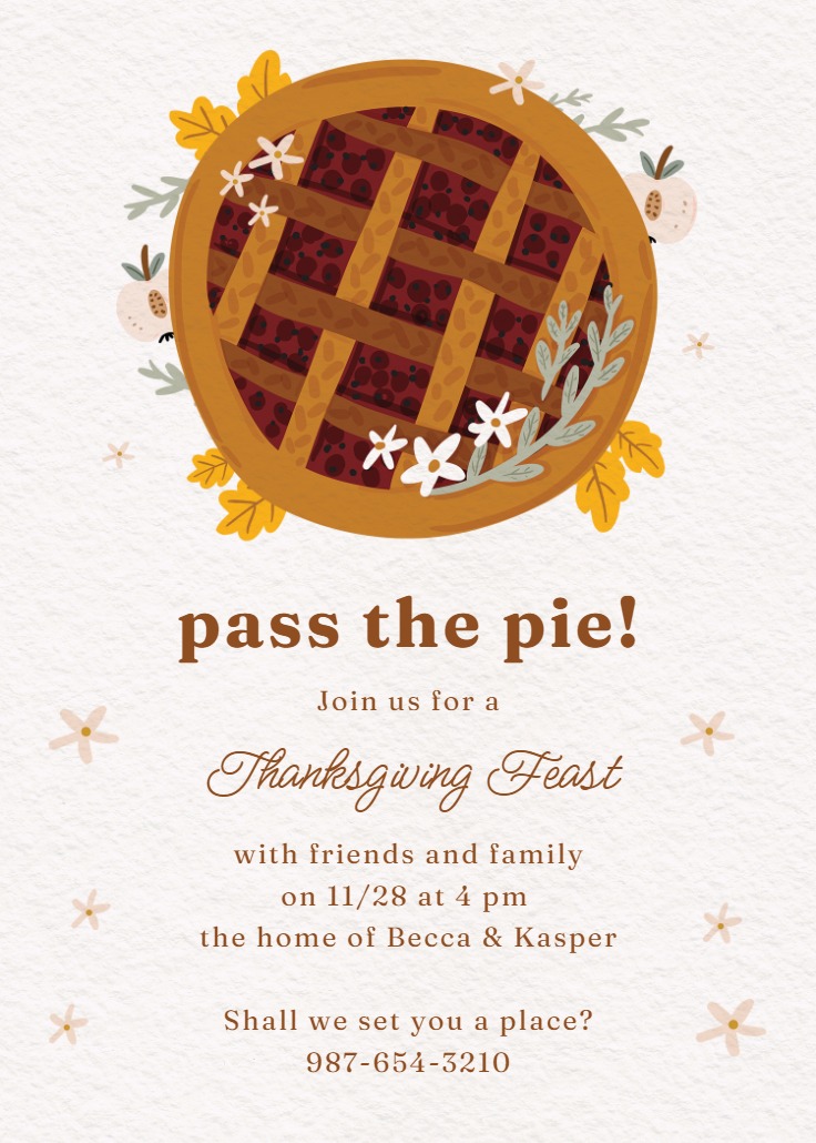 Sweet Pie - Thanksgiving Invitation Template (Free) | Greetings Island