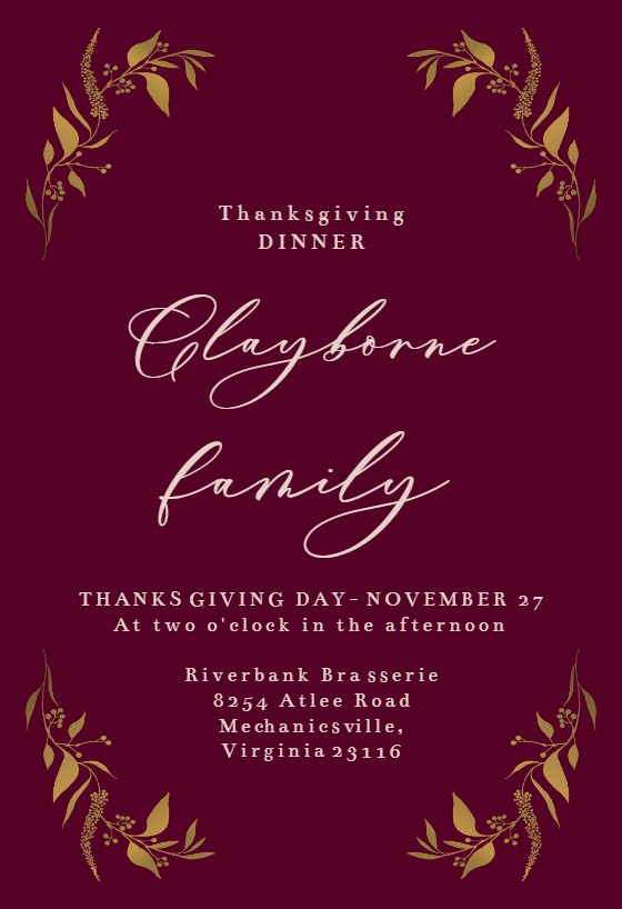 Tiny Gold Botanical - Thanksgiving Invitation Template | Greetings Island
