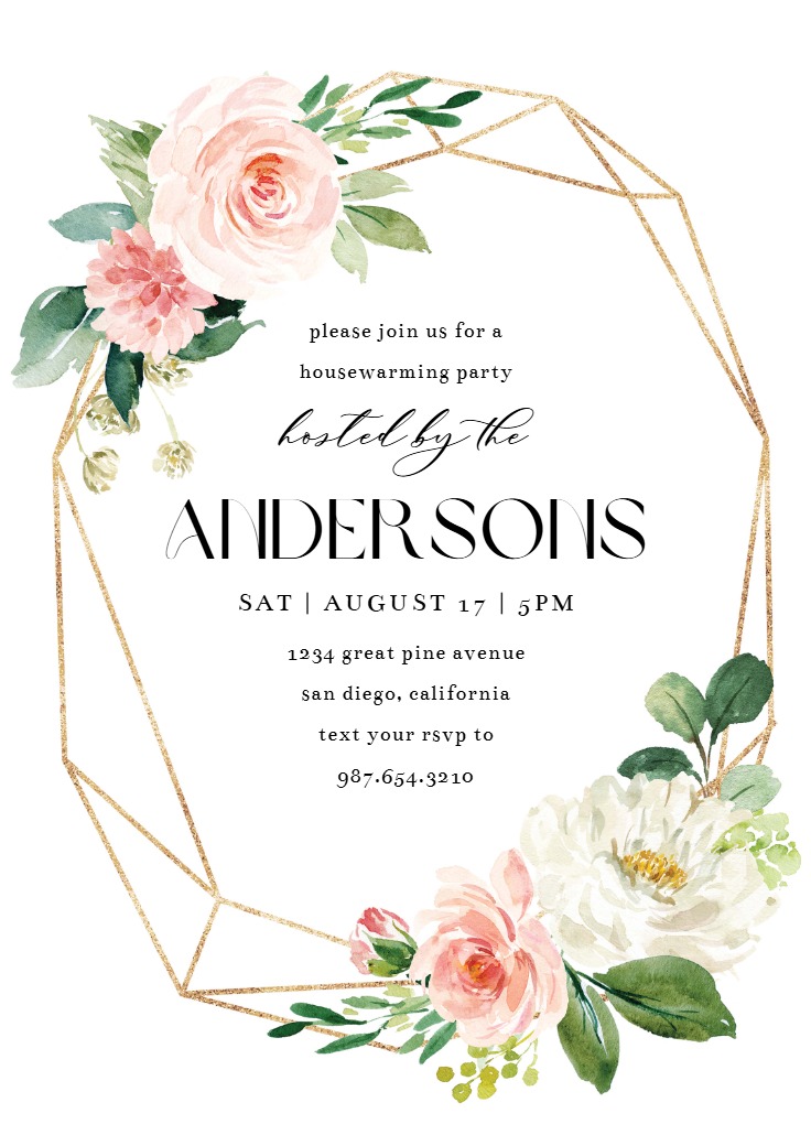 Floral polygon frame - Housewarming Invitation Template | Greetings Island