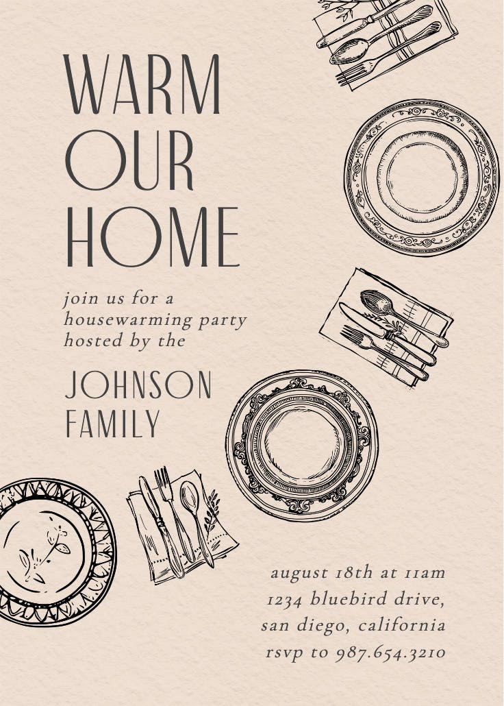 Place Settings - Housewarming Invitation Template (Free) | Greetings Island