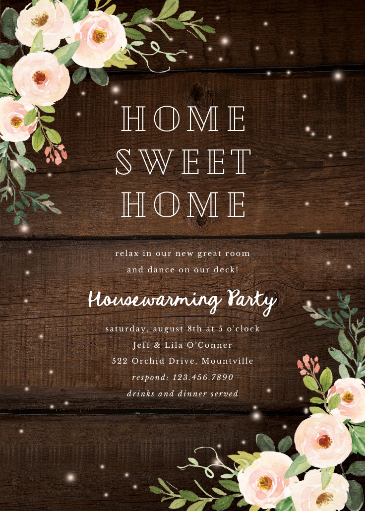 Sparkling rustic floral - Housewarming Invitation Template | Greetings ...