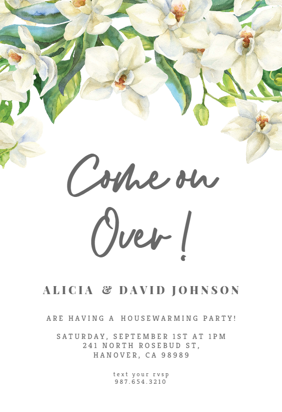 Botanical & White Flowers - Housewarming Invitation Template ...