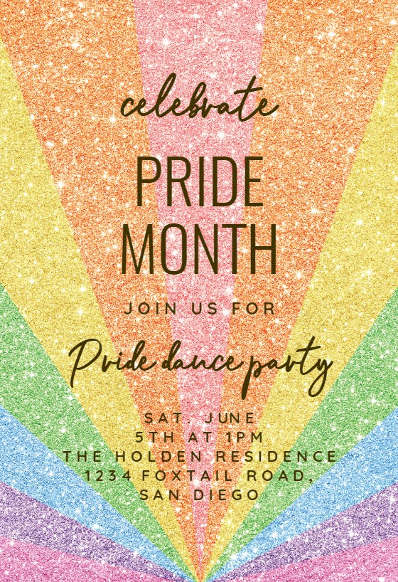 Rainbow Pride Glitter Party - Invitation Template | Greetings Island