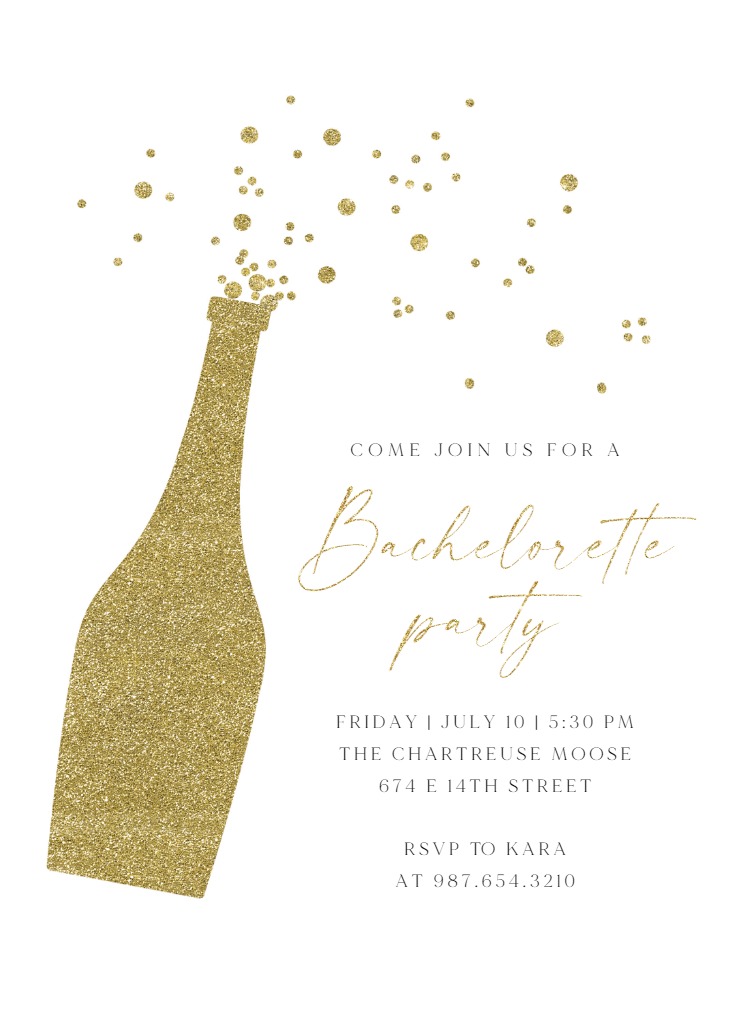 Glitter bubbly - Bachelorette Party Invitation Template | Greetings Island
