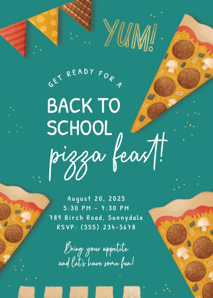 Pizza Time - Back to School Invitation Template | Greetings Island