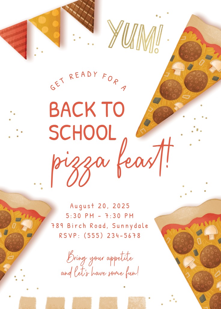 Pizza Time - Back to School Invitation Template | Greetings Island