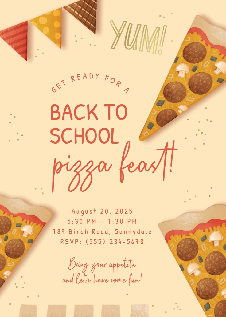 Pizza Time - Back to School Invitation Template | Greetings Island