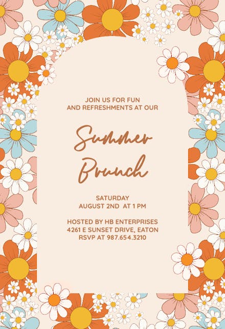 Floral Party - Brunch & Lunch Invitation Template (Free) | Greetings Island