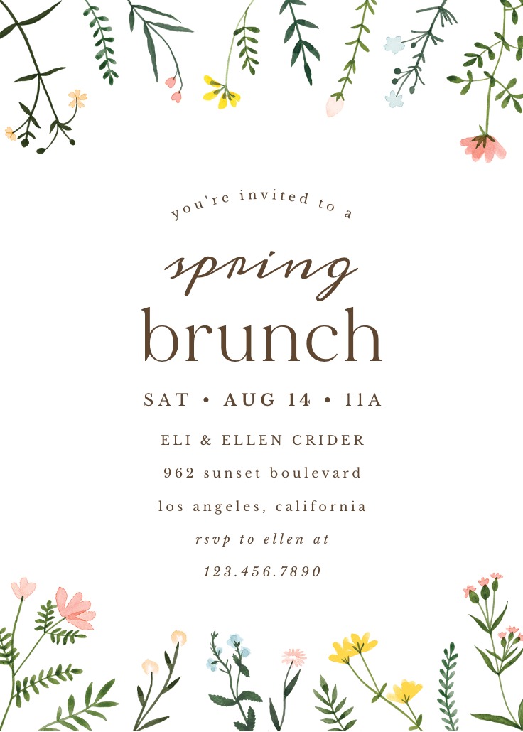 Wildflower Watercolor Border - Brunch & Lunch Invitation Template ...