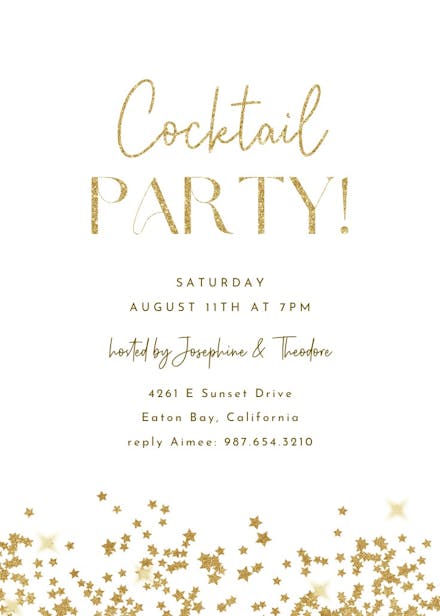 Gold Star Confetti Frames - Cocktail Party Invitation Template (Free ...