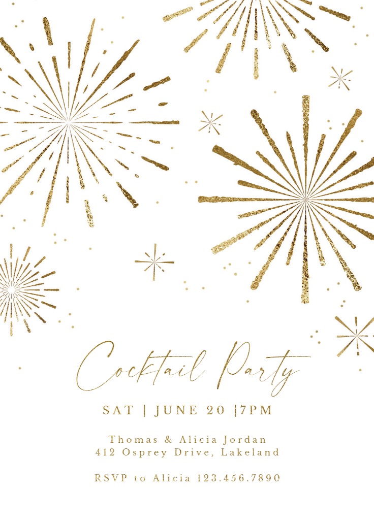 Golden fireworks - Cocktail Party Invitation Template | Greetings Island